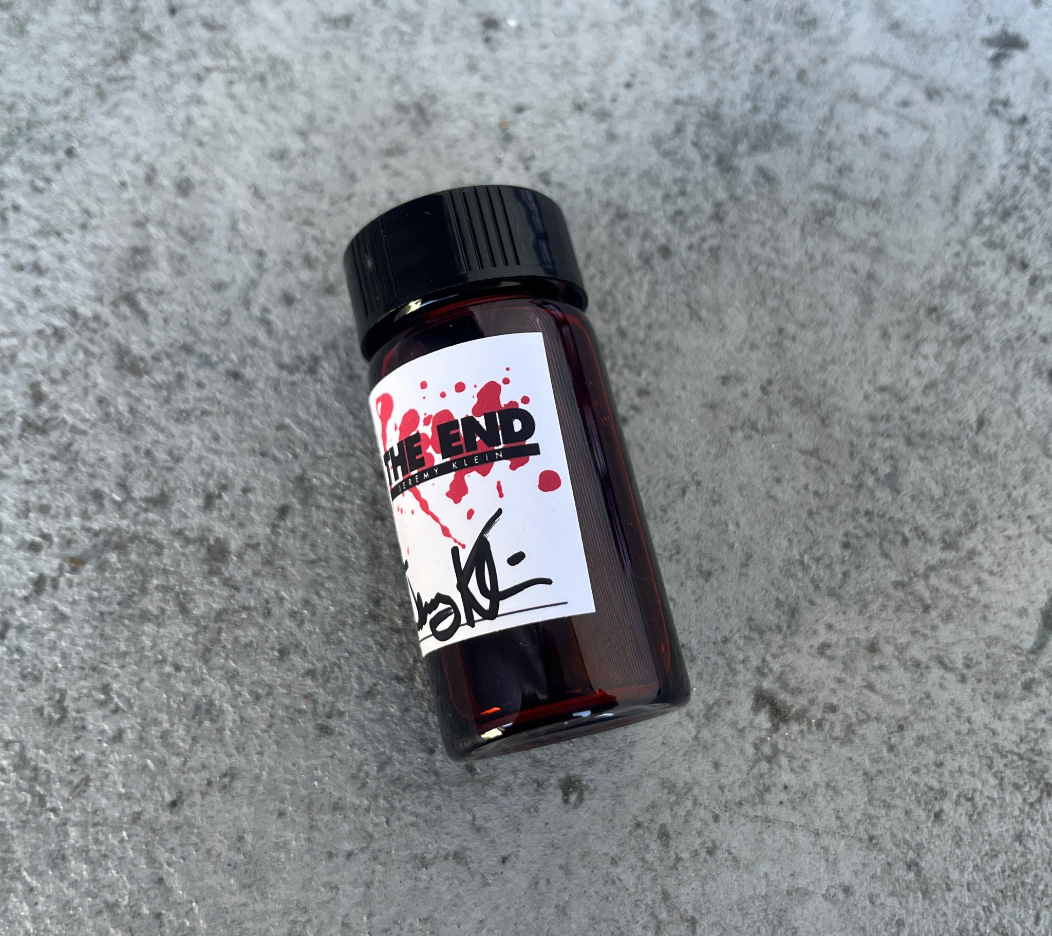 SIGNED jk the end 8.5 X 32.25 METALLIC GOLD w/ "blood" vile collectabl ...